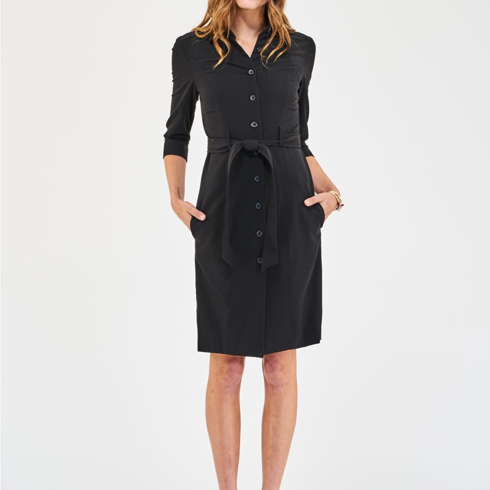 Ico Uniforms Black Sheath Dress With Notched Collar A… - Gem